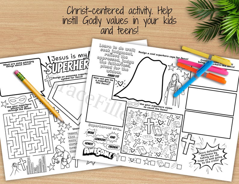 Jesus is My Superhero Activity Placemat for Kids and Teens Christian ...