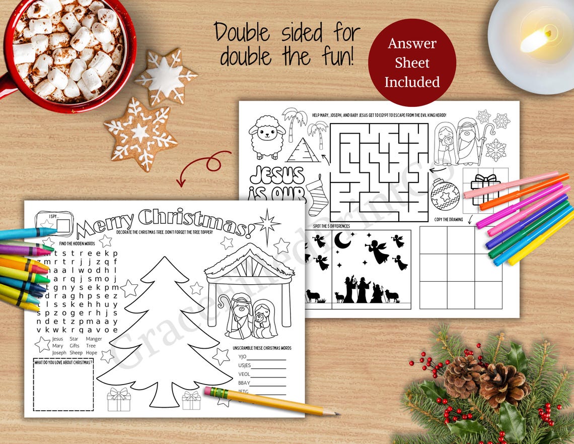 Christian Christmas Activity Placemat for Kids Biblical Holiday ...