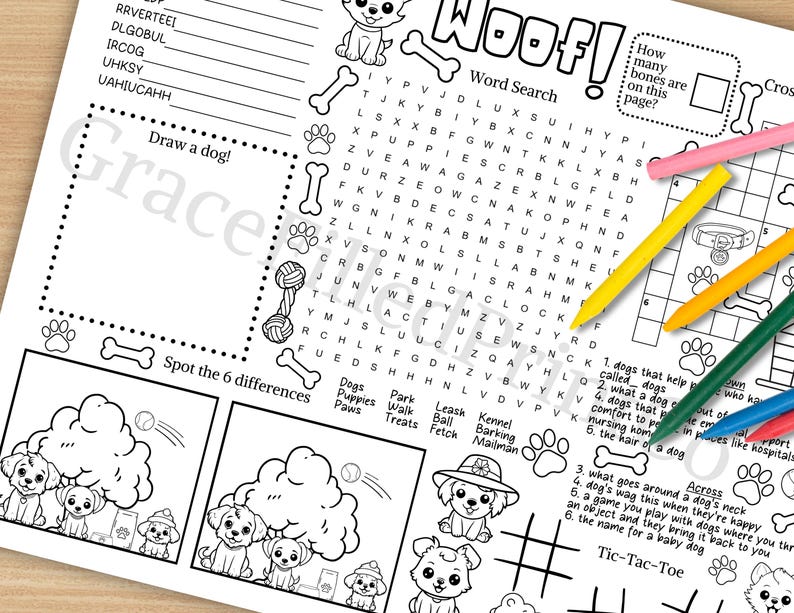 Dog Printable Activity Page for Kids Dogs Lovers Puppy Activity Pet ...