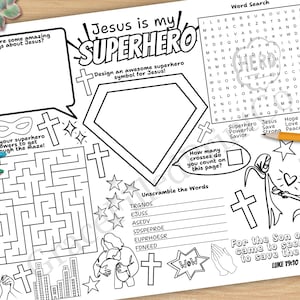 Jesus is My Superhero Activity Placemat for Kids and Teens Christian ...