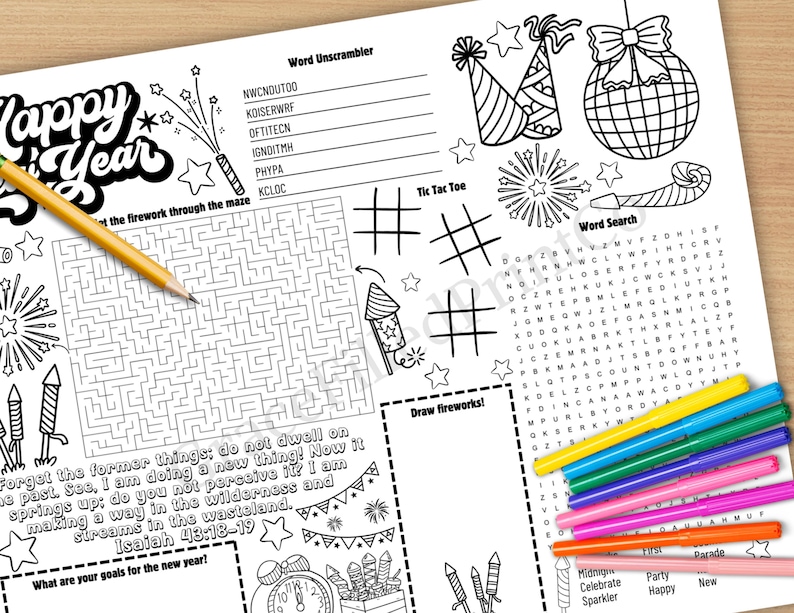 Christian New Year Activity Placemat for Teens New Years Eve Printable ...
