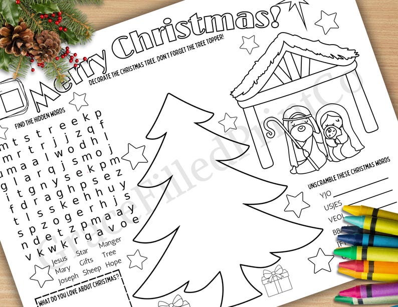 Christian Christmas Activity Placemat for Kids Biblical Holiday ...