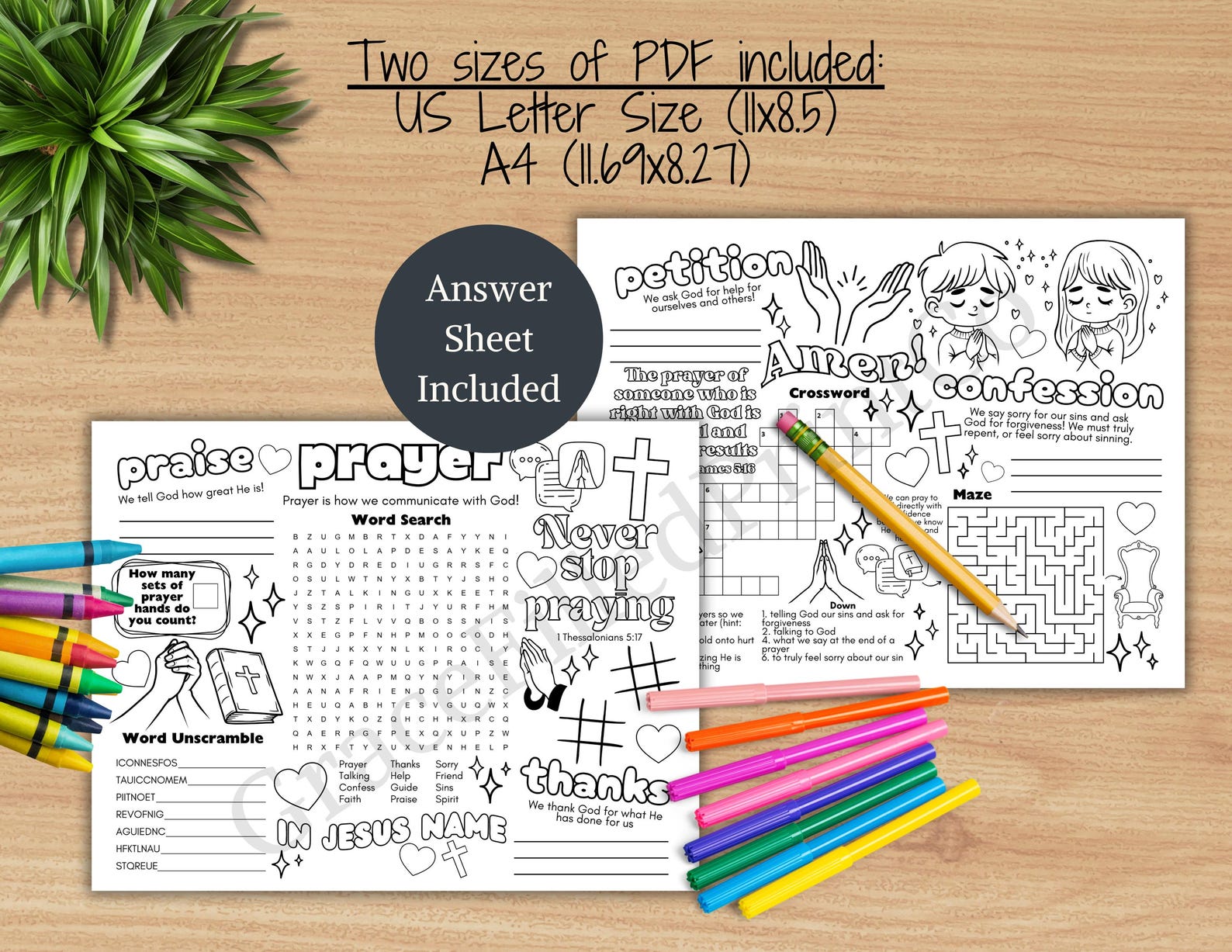 Prayer Educational Activity Placemat for Kids and Teens Biblical ...