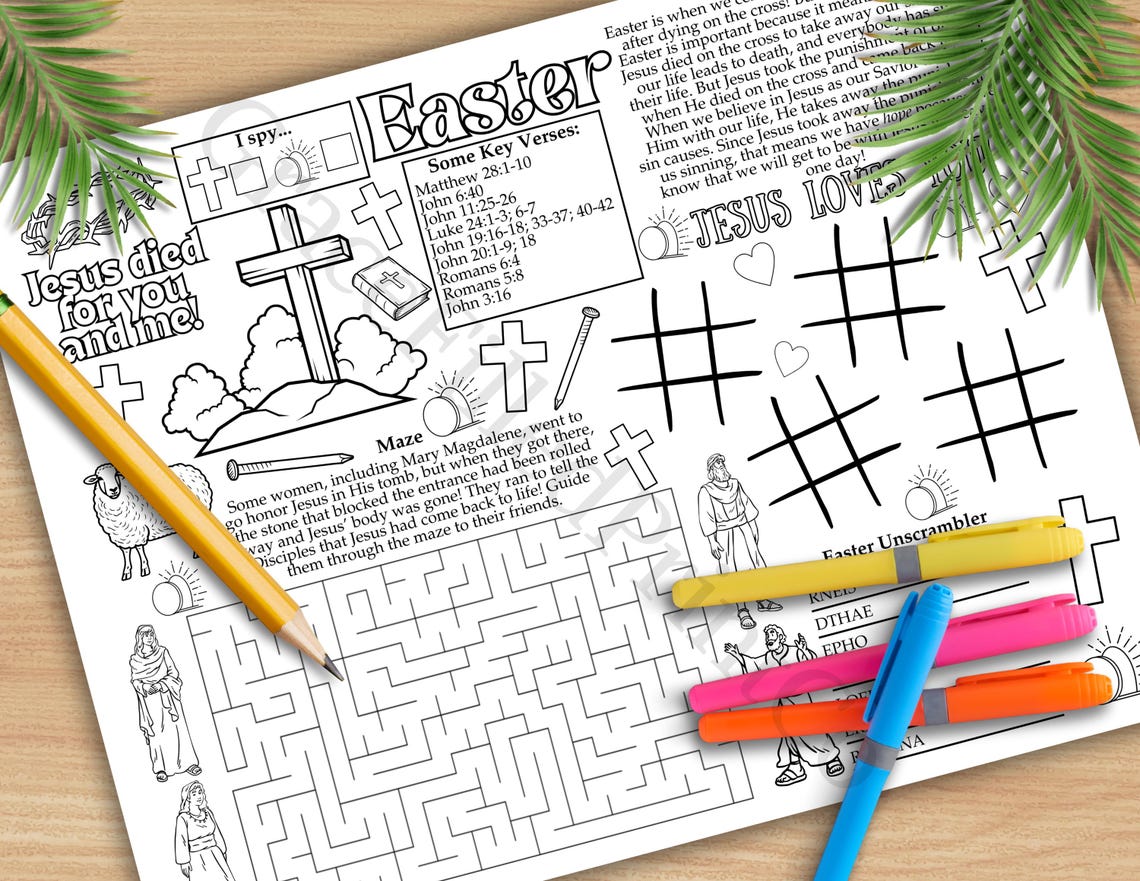 Christian Easter Activity Placemat for Elementary Students Bible Lesson ...