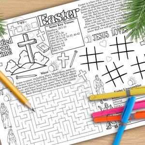 Christian Easter Activity Placemat for Elementary Students Bible Lesson Easter Crafts for ...