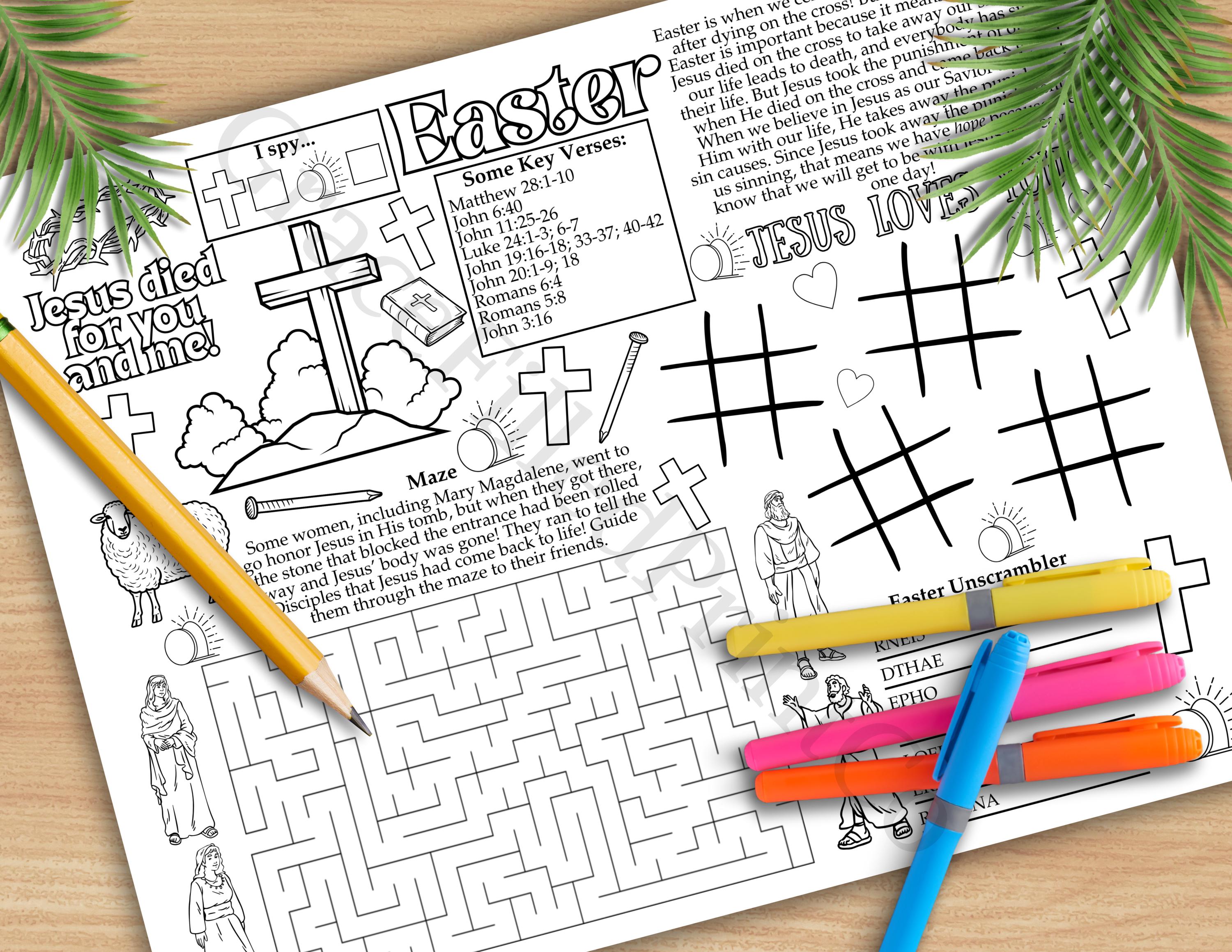 Christian Easter Activity Placemat for Elementary Students Bible Lesson ...
