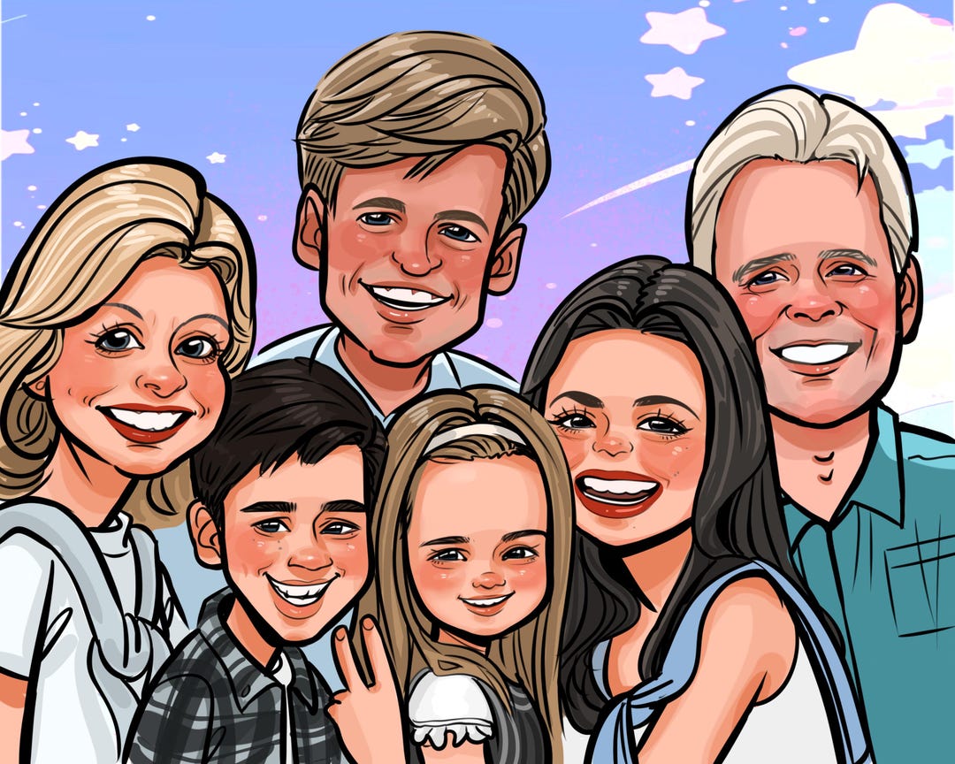 Custom Family Cartoon Portrait: Personalized Caricature Gift - Etsy