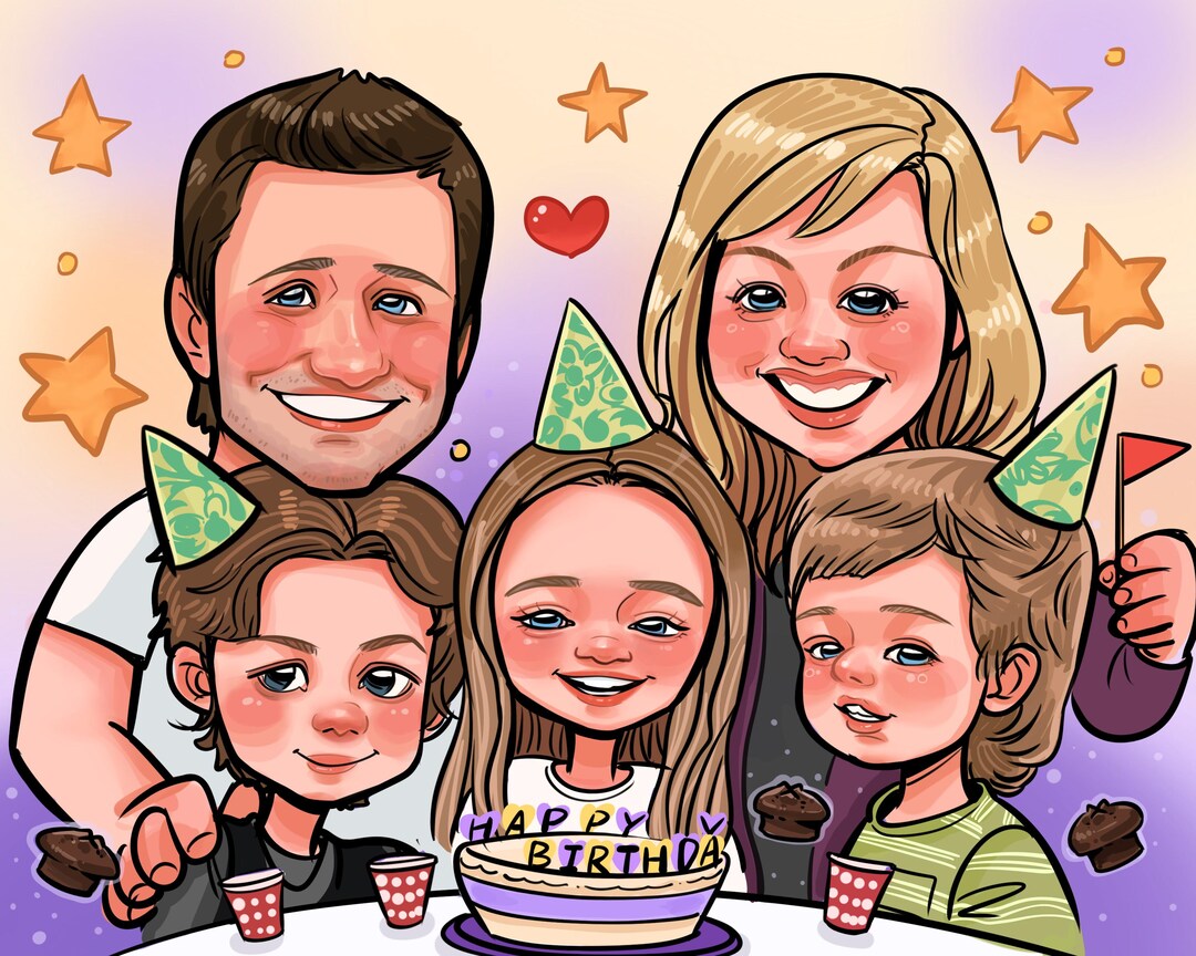 Custom Cartoon Family Portrait, Portrait From Photo, Personalized ...