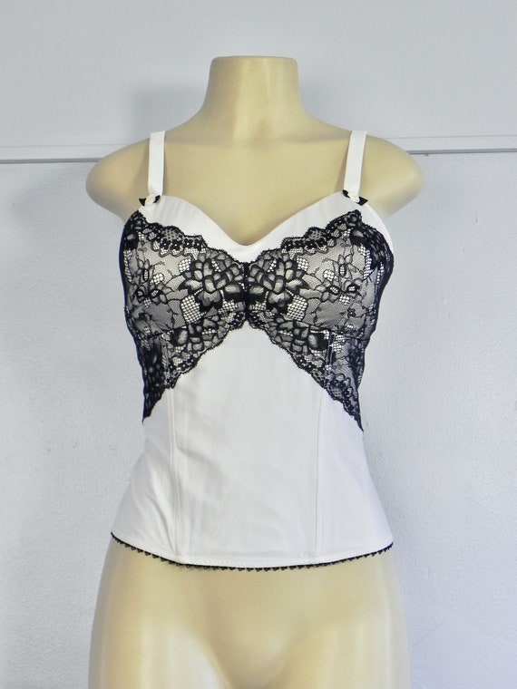 Vintage Basque Corset White and Black Lace with Boni… - Gem