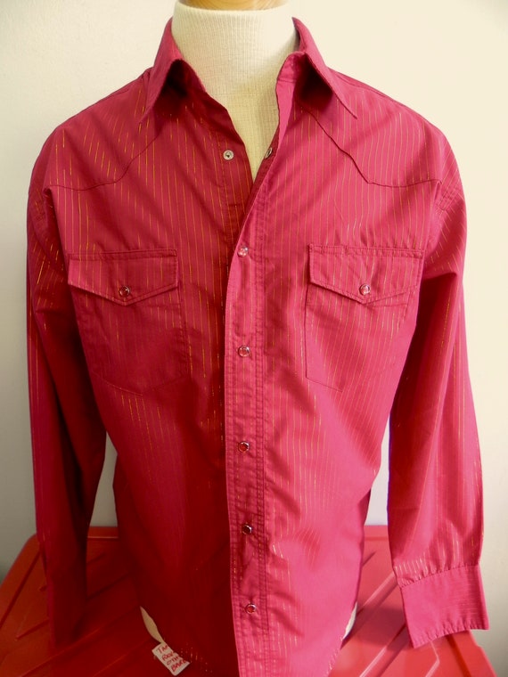Vintage Men's Western Shirt , Dark Red with Gold Thre… - Gem