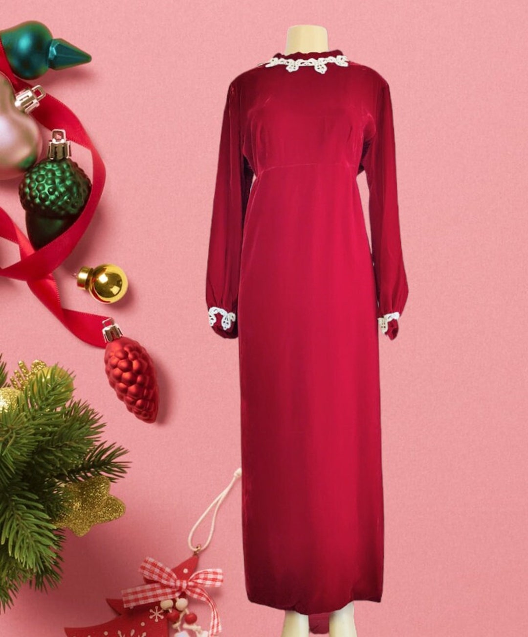 Vintage 60s Dress Red Velvet Maxi Empire Cocktail Dress L - Etsy