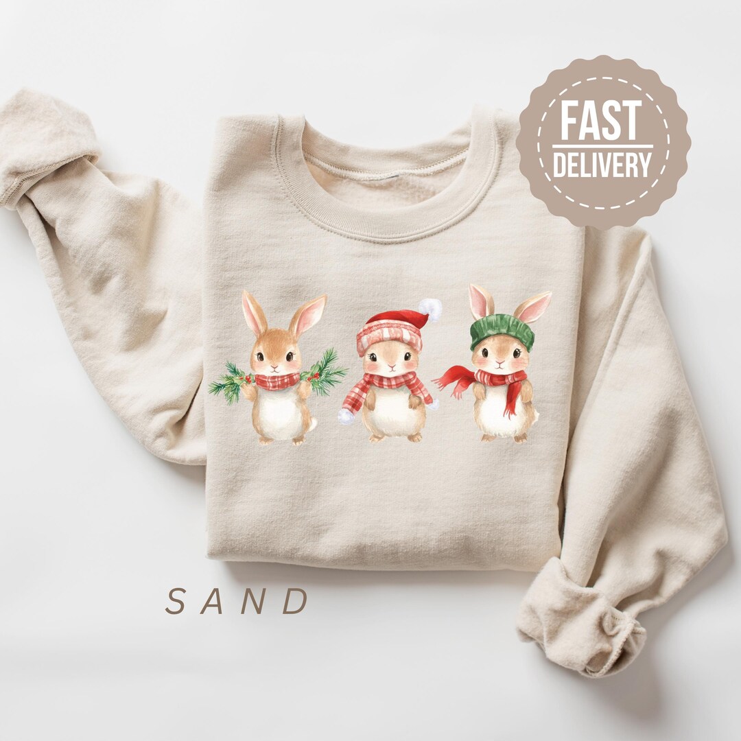 Rabbits Christmas Cozy Sweatshirt, Cute Christmas Bunnies Sweater ...