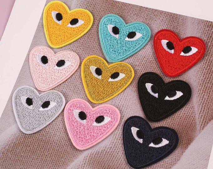 Handmade Boho Fabric Heart Patchwork Patch, Pink Blue Hippie Heart ...