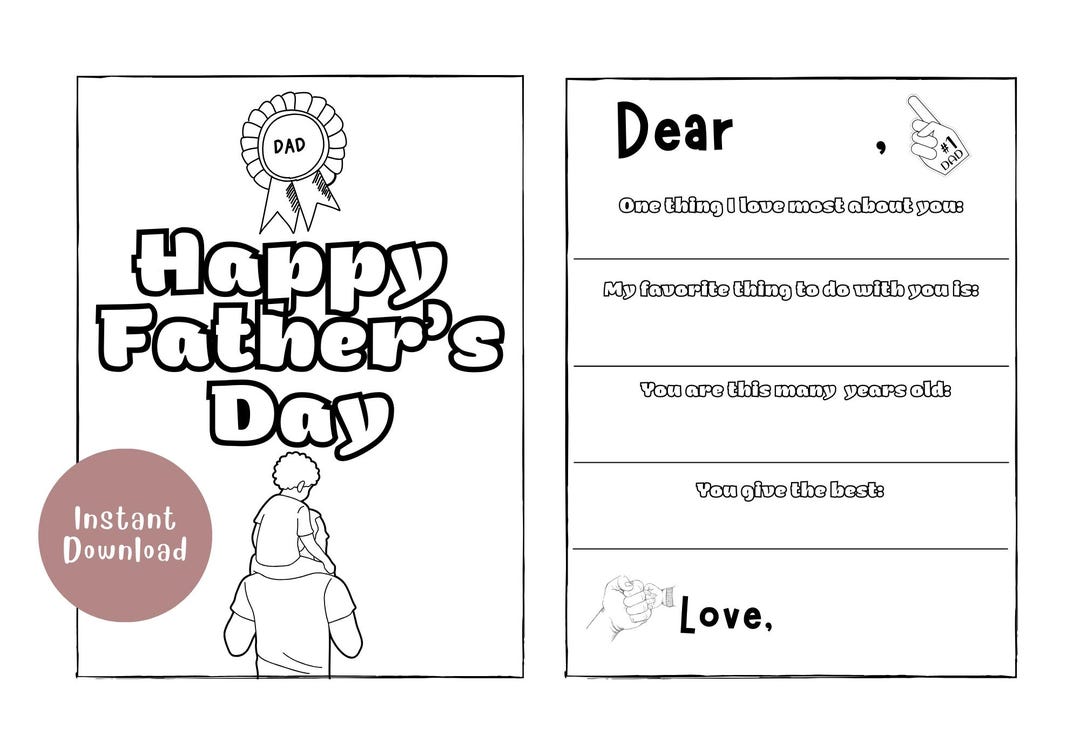 Printable Father's Day Card for Kids | Fill-in-the-blank | Instant ...