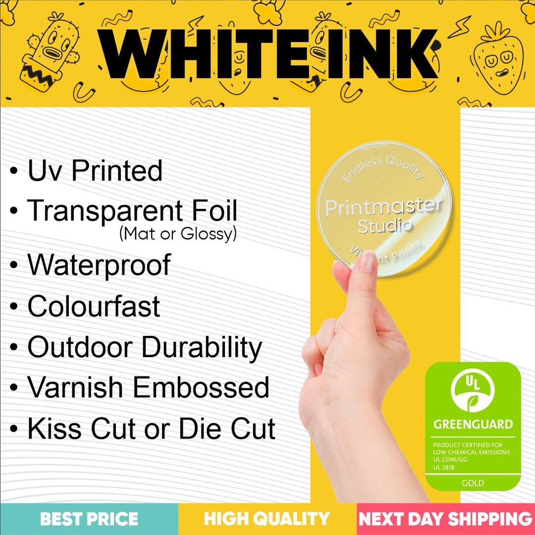 White Ink Clear Stickers Custom White Ink Label Wedding Branding and ...