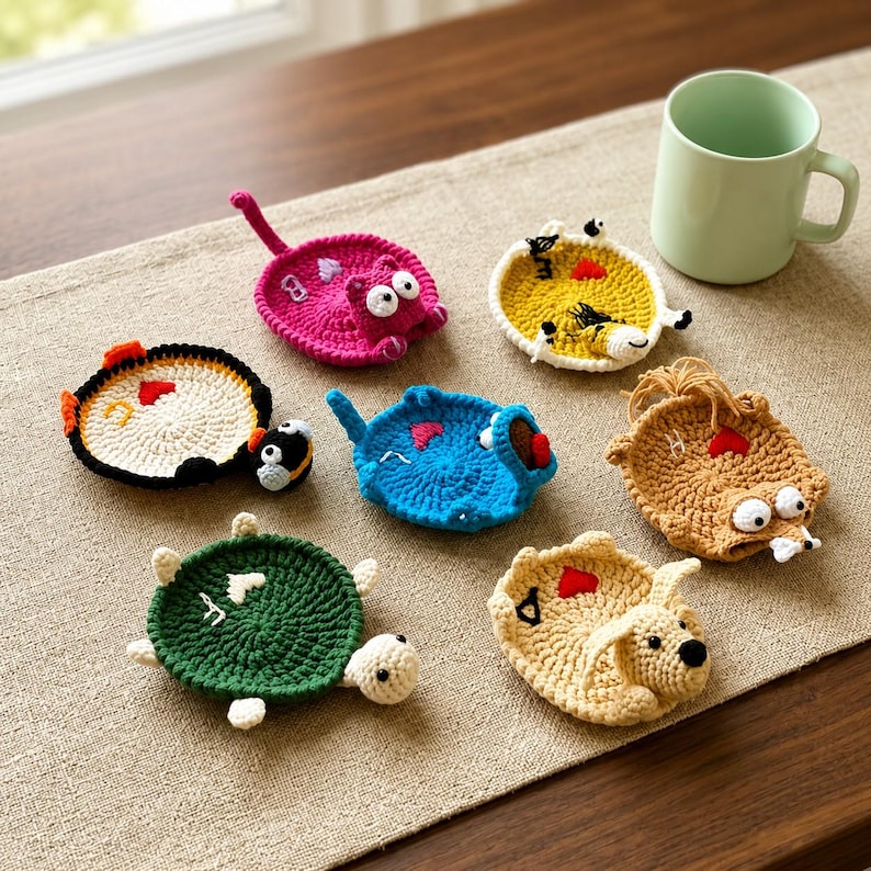 Personalized Handmade Animal Crochet Coaster, Funny Mug Rug, Cute ...