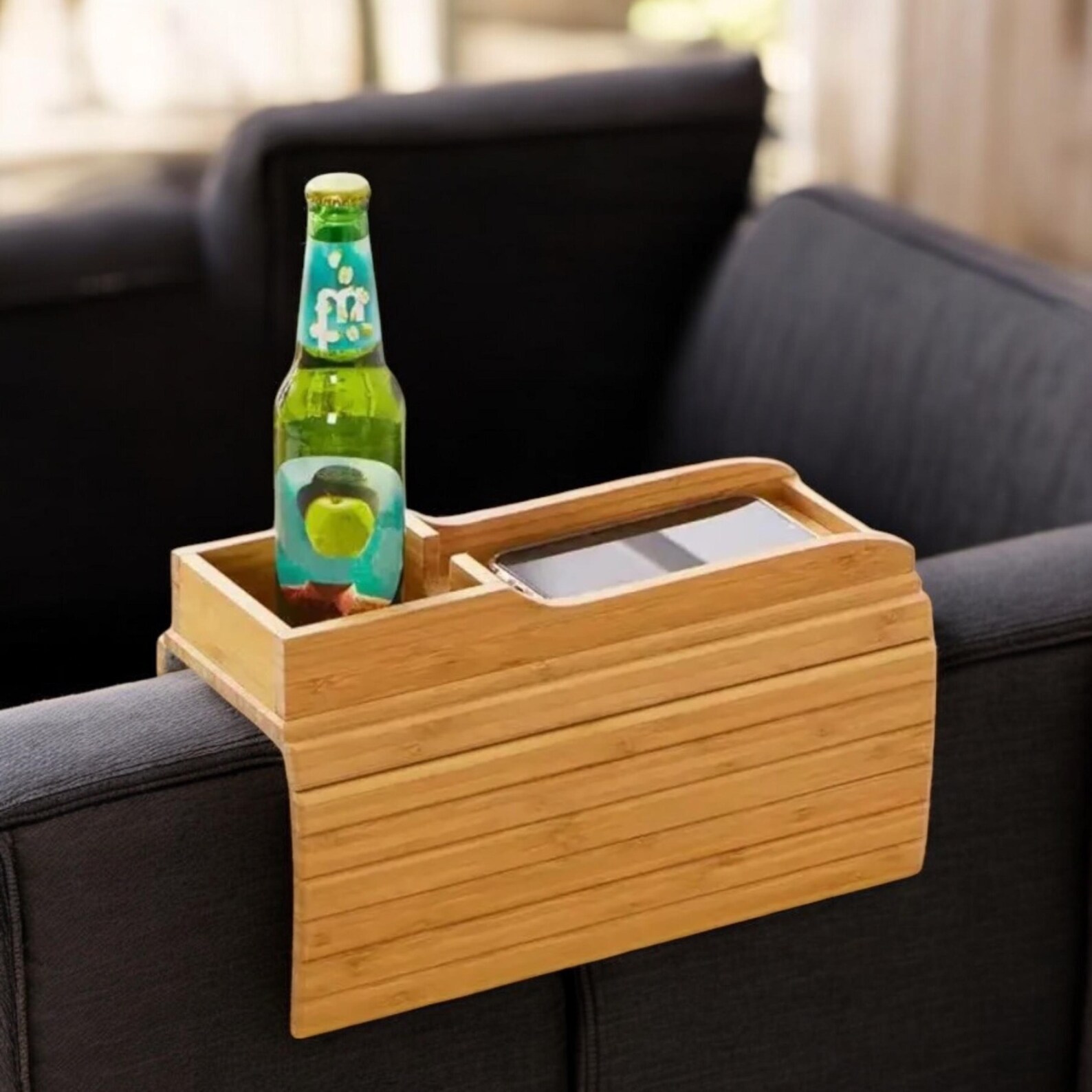Rectangular Caddy Armrest, Couch Organizer, Bamboo Remote Holder, Sofa ...