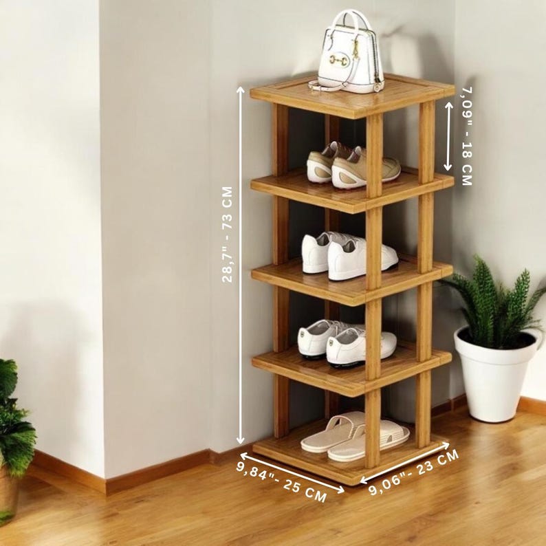 5 Tier Shoe Rack, Rustic Wooden Organizer for Entryway, Narrow Hallway ...
