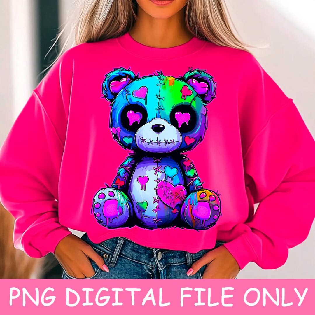Neon Voodoo Teddy Bear Png, Vibrant Zombie Teddy Bear PNG Design, Anti ...