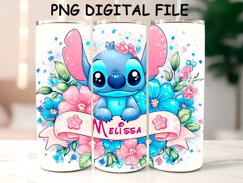 Custom Name Stitch Floral Tumbler Wrap: Glitter Design (PNG Download ...