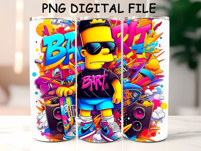 Bart Simpson Tumbler Wrap: Graffiti Cartoon, 20oz Skinny Tumbler (PNG ...