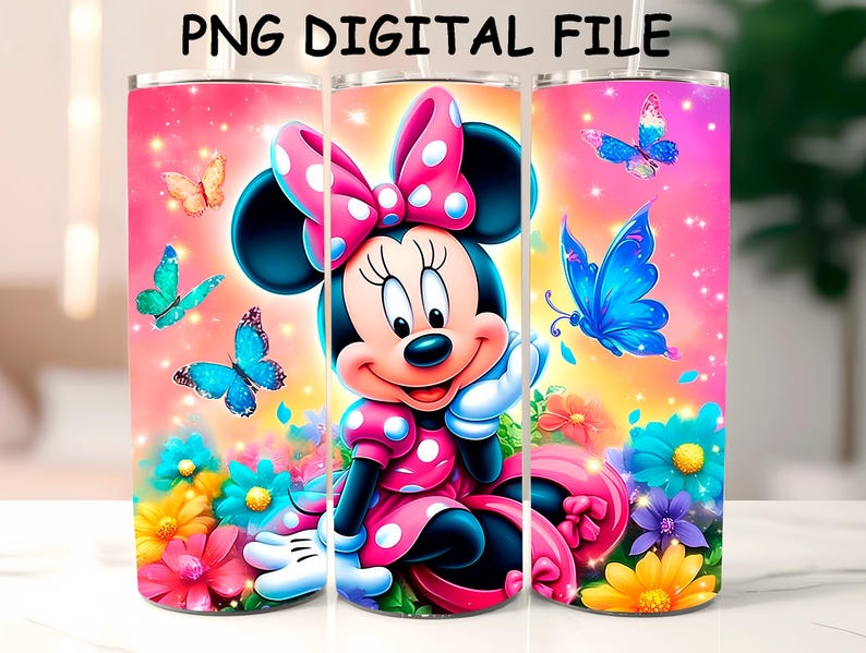 Minnie Mouse Tumbler Wrap PNG: Butterfly Floral Design (digital File ...