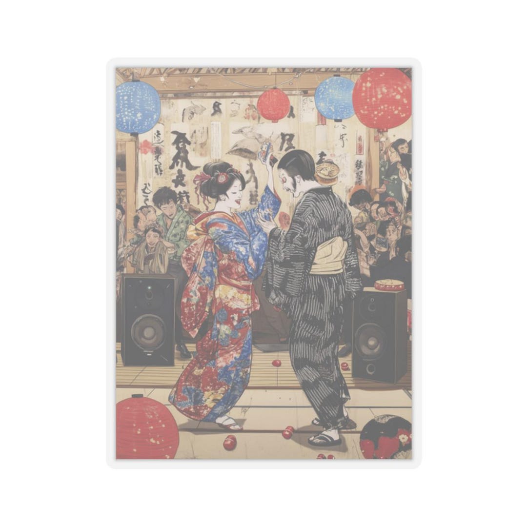 Japanese Maiko Dance With Samurai Kiss-cut Stickers, Traditional ...