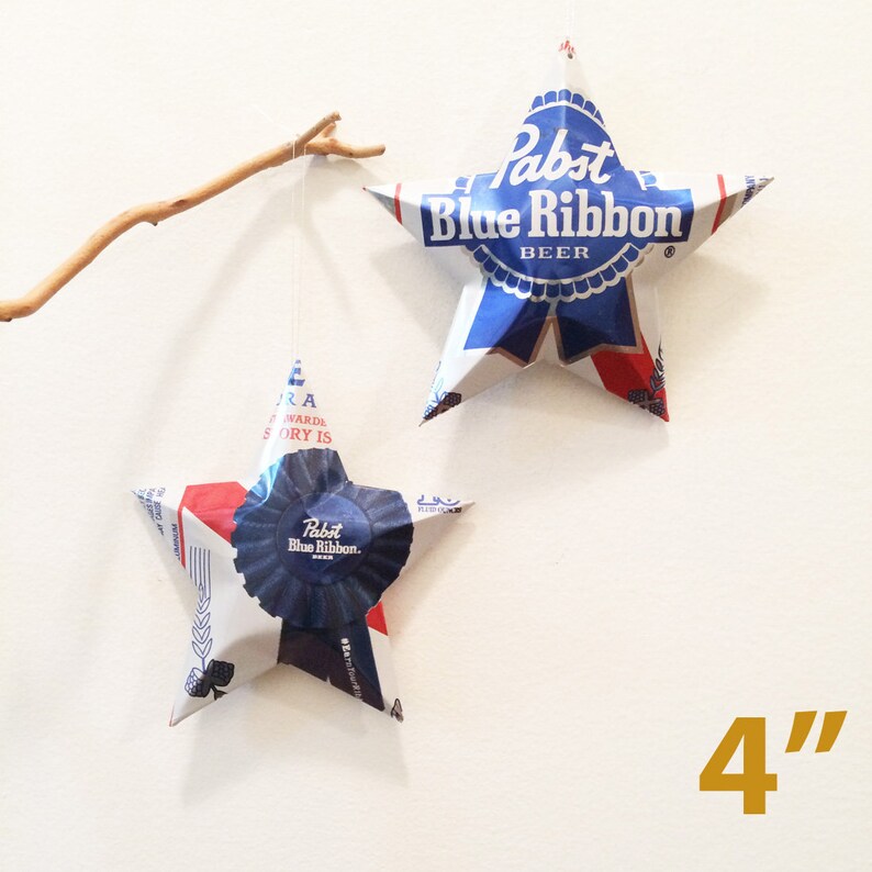 Pabst Blue Ribbon Beer Stars Christmas Ornaments Set of 2 | Etsy