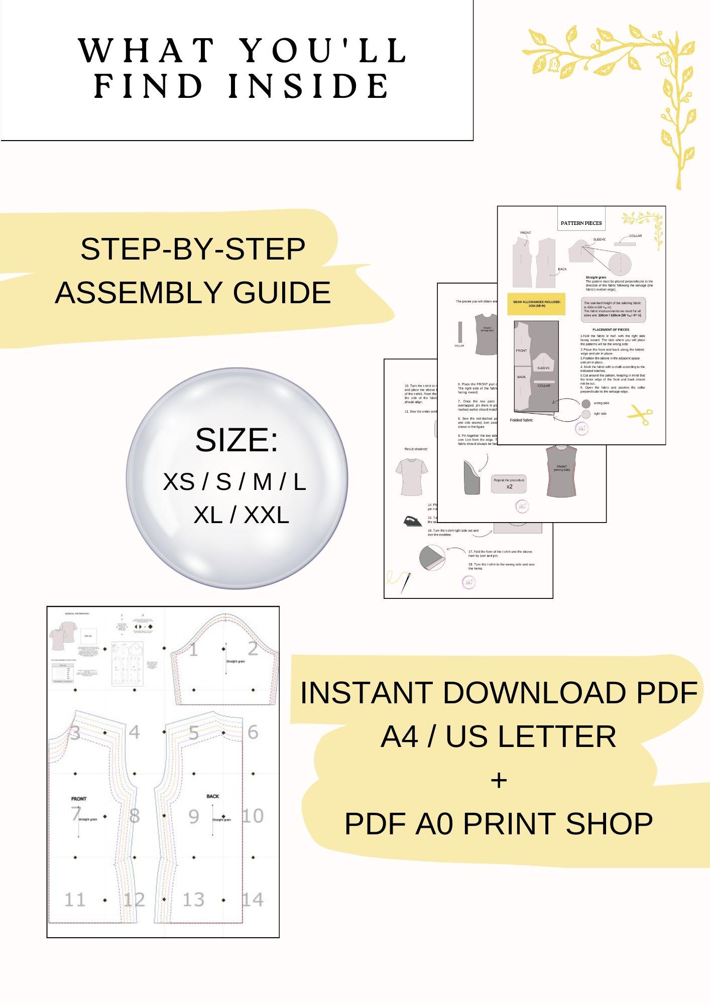 T-shirt Pattern for Women, Sizes XS-XXL, Instant Pdf Download A4 Us ...