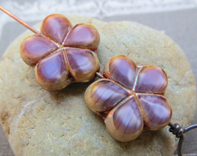 NEW SWIRLED Lavender POSIES . Czech Pressed Glass Beads . 17 Mm 4 Beads ...