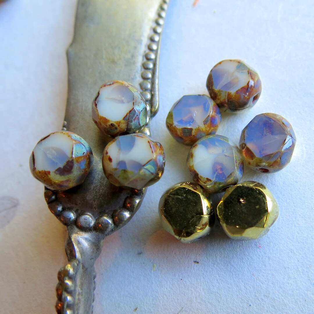 GOLDEN IVORY COINS . Czech Glass Beveled Coin Beads: 8mm (10 Beads) - Etsy