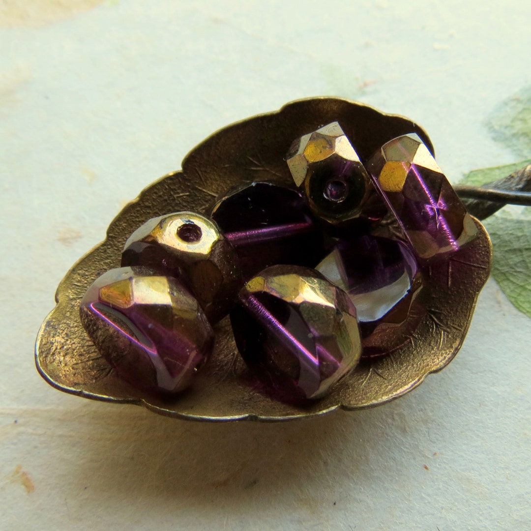 BRONZED AMETHYST COINS . 6 Czech Table Cut Beveled Glass Coin Beads ...