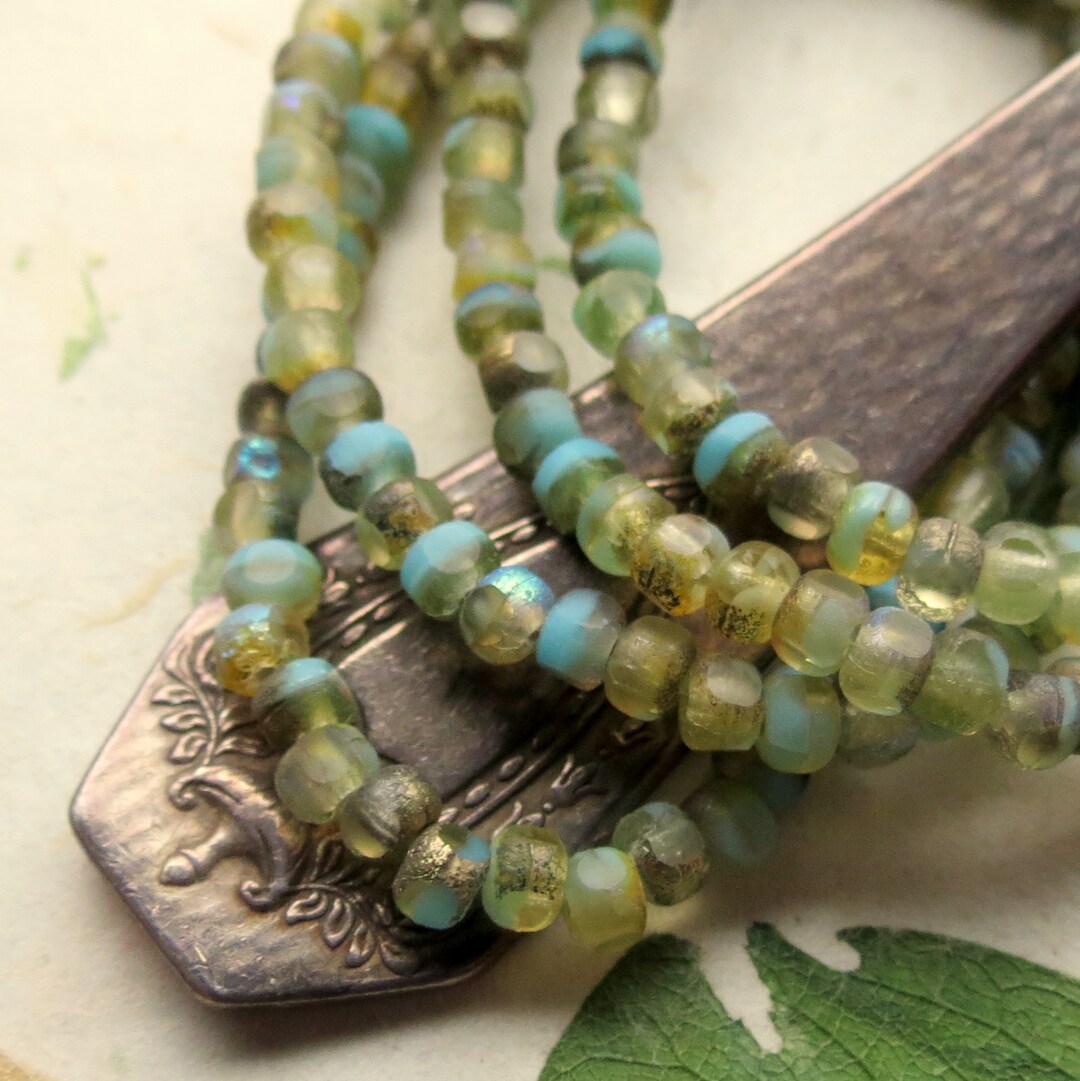 SWIRLED BEACH LITTLES . 50 Czech Tri Cut Etched Seed Beads . Size 6/0 ...
