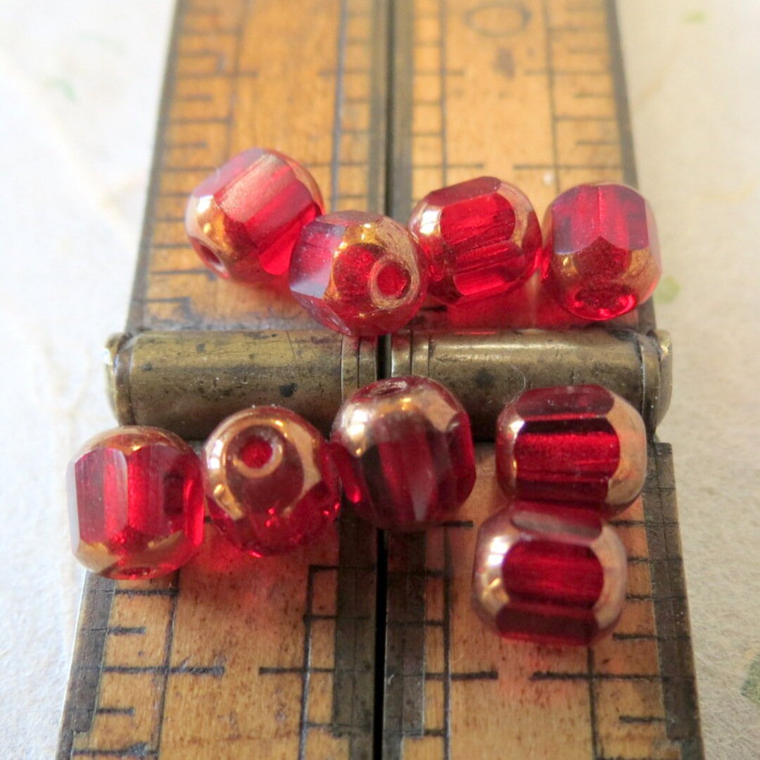 BRONZED RUBY BARRELS . 12 Czech Octagonal Glass Beads . 6 Mm . Supplies ...