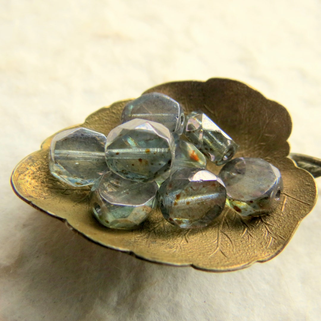 New PICASSO PINE COINS . 10 Czech Table Cut Beveled Glass Coin Beads ...