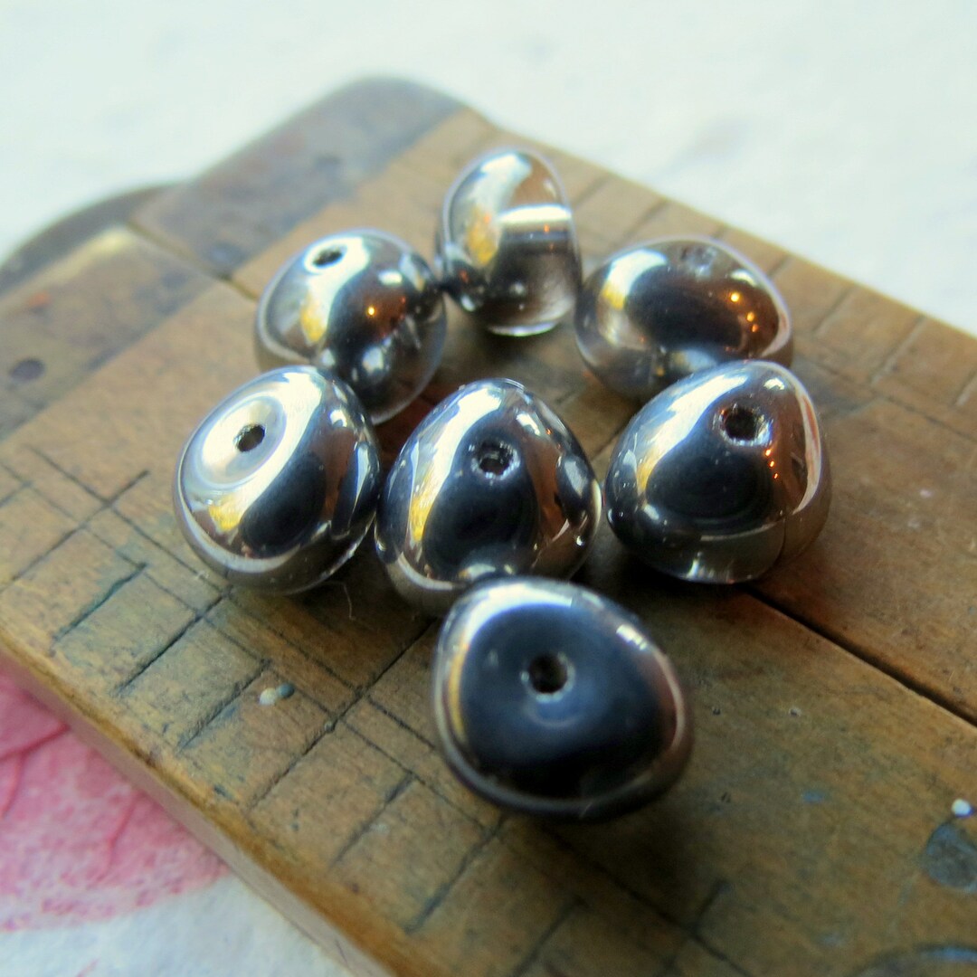 PLATINUM POTATO BEADS . 25 Czech Metallic Glass Beads . 8 Mm . Jewelry ...