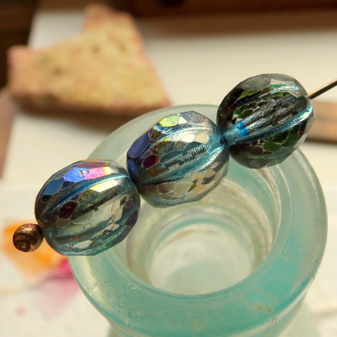 SILVERY AB MELONS . 6 Czech Metallic and Matte Glass Beads (10 Mm Beads ...