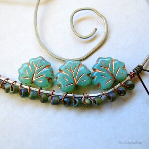 COPPERY BLUE LEAVES . 8 Czech Metallic Glass Leaf Beads . 10 Mm ...