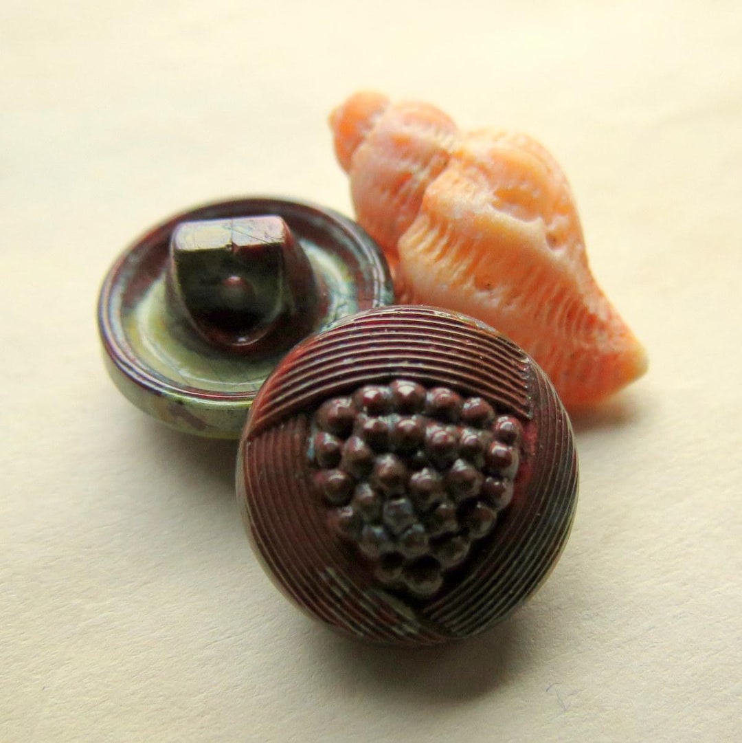 DARK RED BUTTONS . 1 Czech Picasso Art Glass Button . 14 Mm . Supplies ...