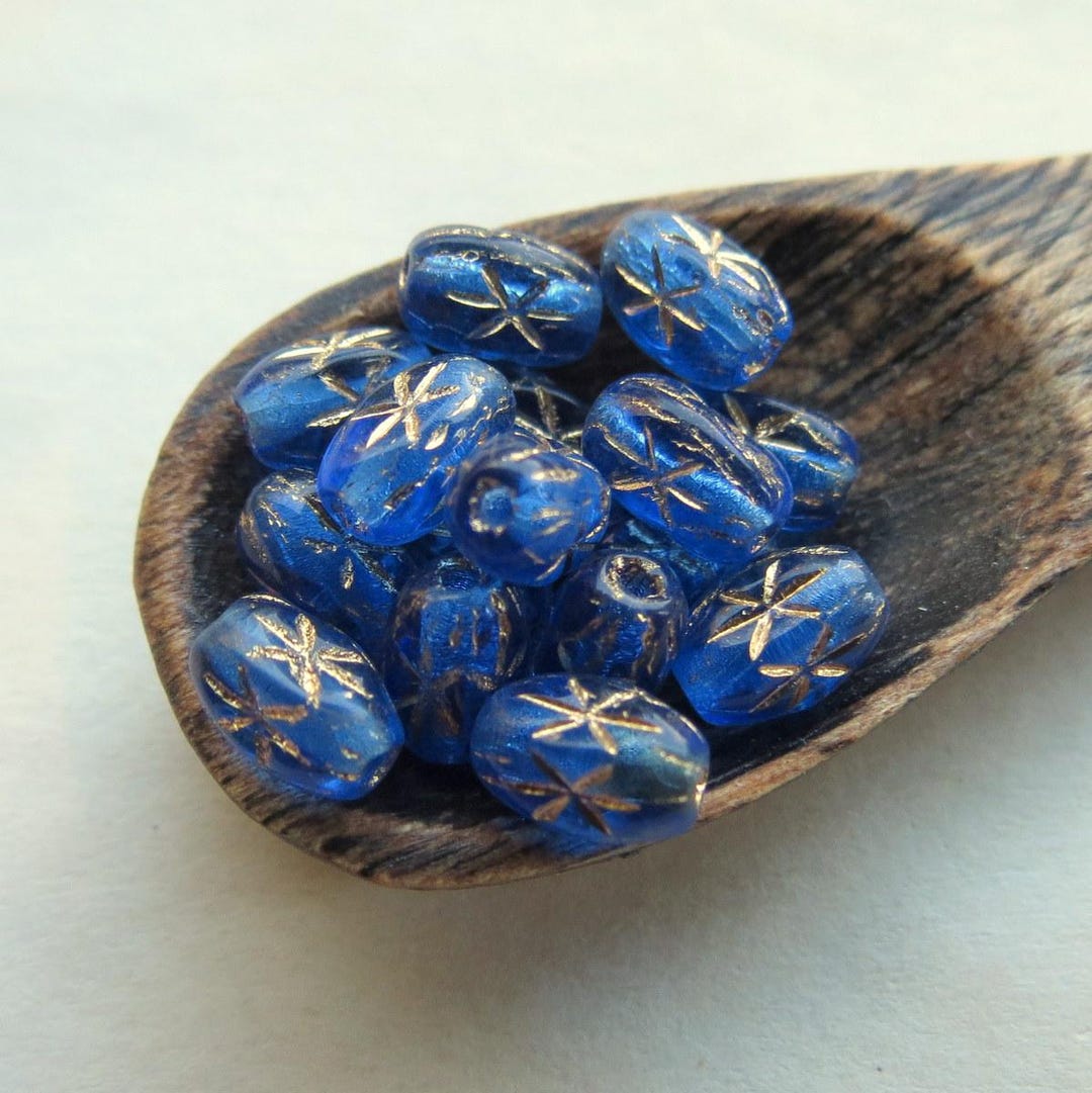 40 Golden Sapphire Czech Glass Rice Beads: Jewelry Making Supplies - Etsy