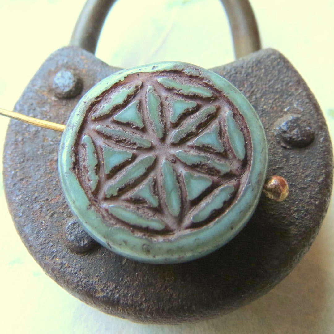 Sale GREEN MATCHA MANDALA Coins . 1 Czech Picasso Glass Coin Beads . 19 ...