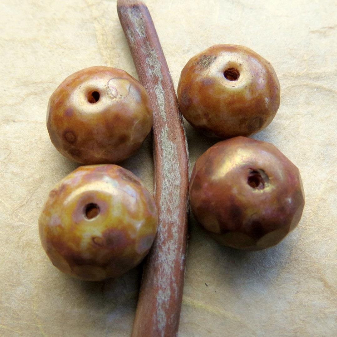 Chubby ROMAN ROSE RONDELLES . 4 Czech Picasso Glass Beads . 14 Mm ...