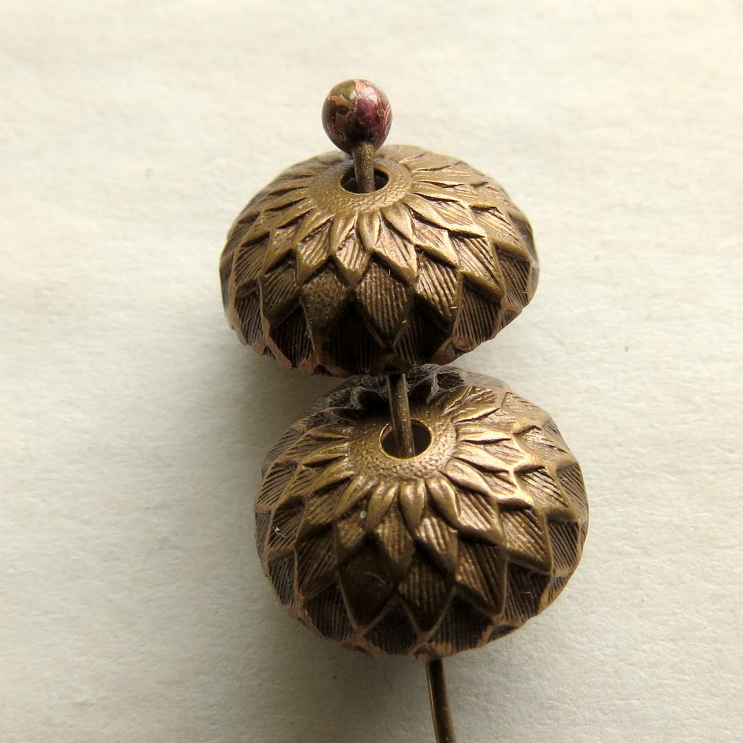 New BRASS ACORN BEADCAPS. 2 Vintaj Solid Brass Stamped Bead Caps . 13 ...