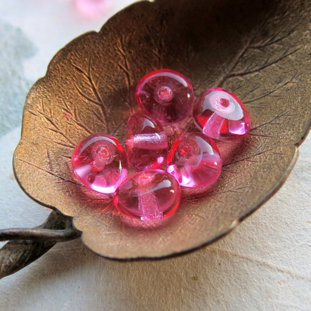 BRIGHT PINK BEADS . 30 Czech Polished Potato Glass Beads . 6 Mm ...