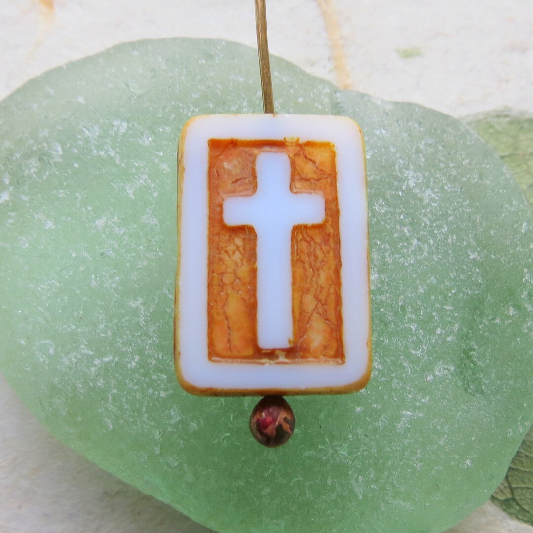 Aged IVORY PICASSO CROSSES . 4 Czech Table Cut Glass Beads . 12 Mm by ...
