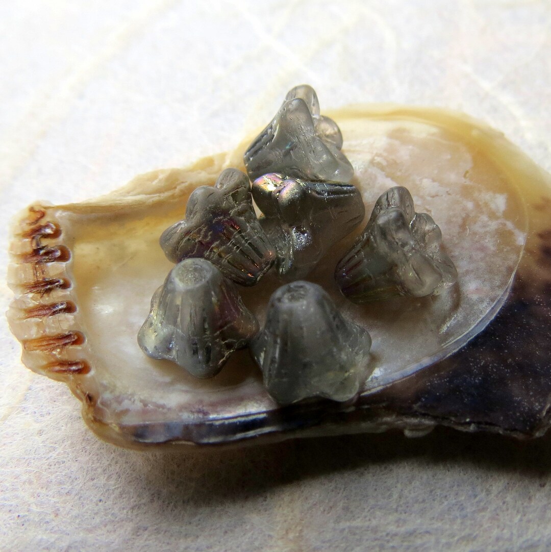 New SILVERY GRAY BELLS . Czech Metallic Glass Beads . 6 by 5 Mm (15 ...