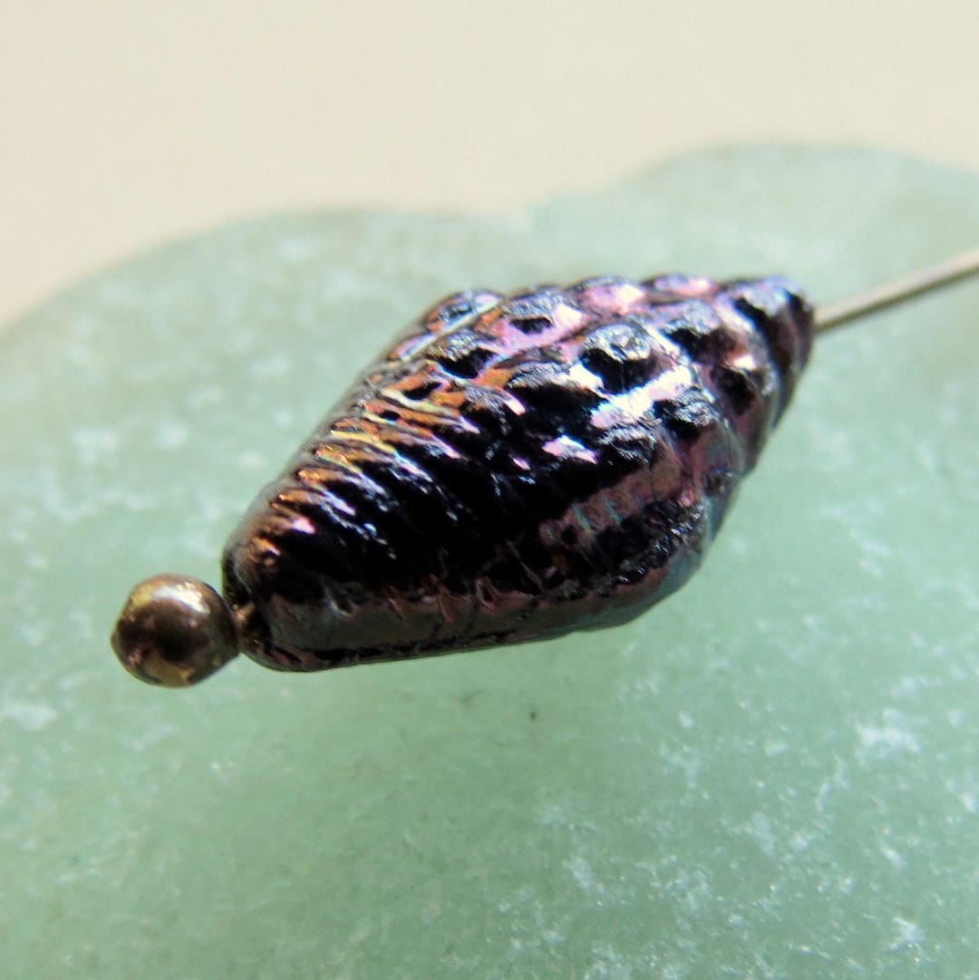 JET NEBULA SHELLS . 6 Czech Metallic Glass Shell Beads . 16 Mm by 8 Mm ...