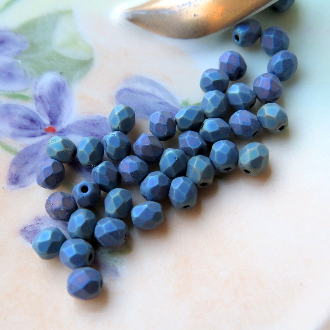 IRIS BLUE ROUNDS . 50 Czech Matte Glass Beads . 4 Mm . Supplies for ...