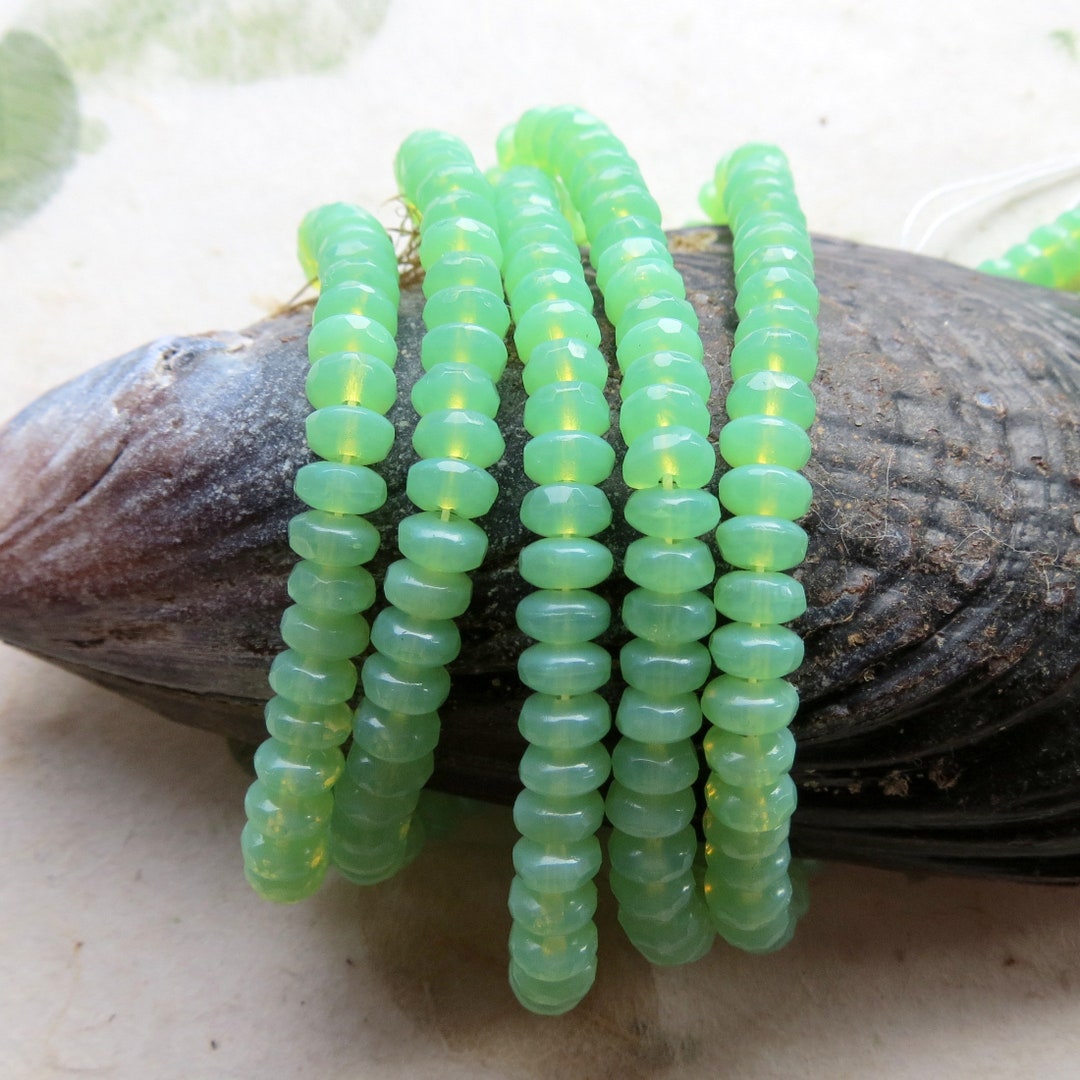 Jadeite Green Czech Glass Beads: Faceted Fire Polished Rondelles (50 Pc ...