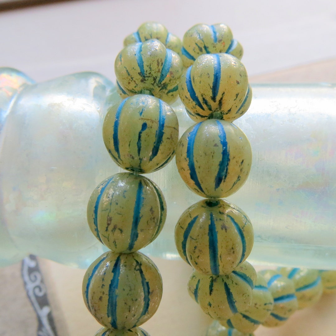 JADE MERCURY MELONS . 10 Czech Metallic Glass Beads . 8 Mm . Supplies ...